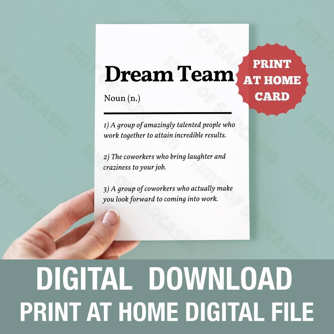 Dream Team Print at Home Card Digital Download | Print at Home ...
