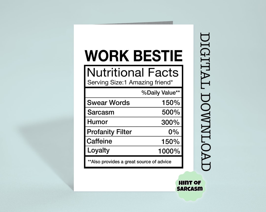 Work Bestie Us Spelling Nutritional Facts Print At Home Card Digital