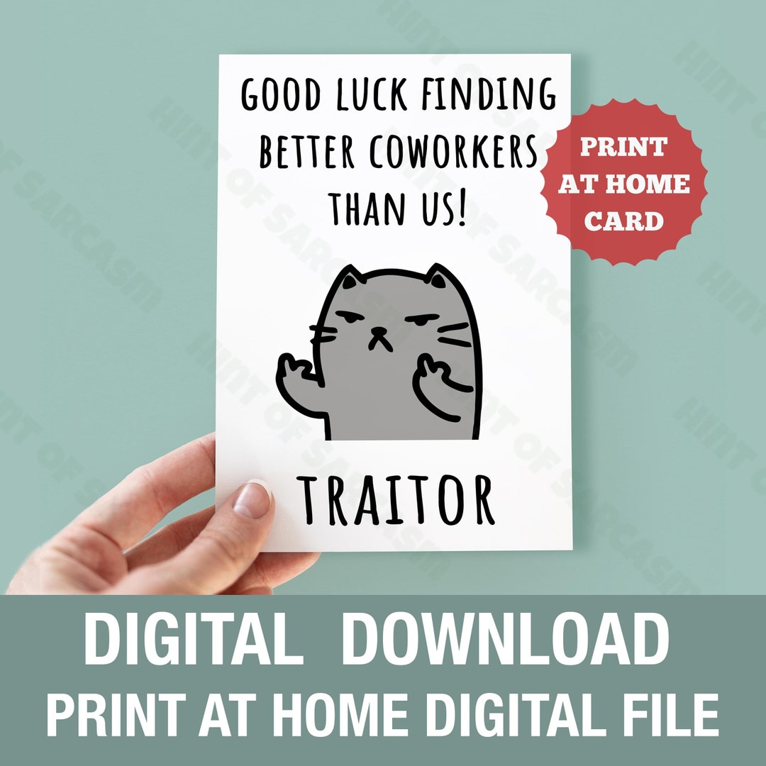 Good Luck Finding Better Coworkers Funny Cat Print at Home Leaving Card ...