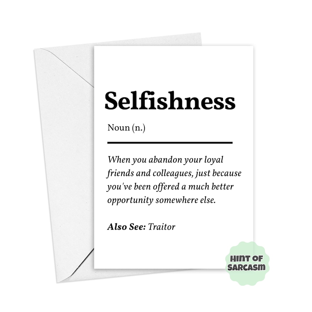 A5 Selfishness Definition Card bold Font Edition: Funny Coworker ...