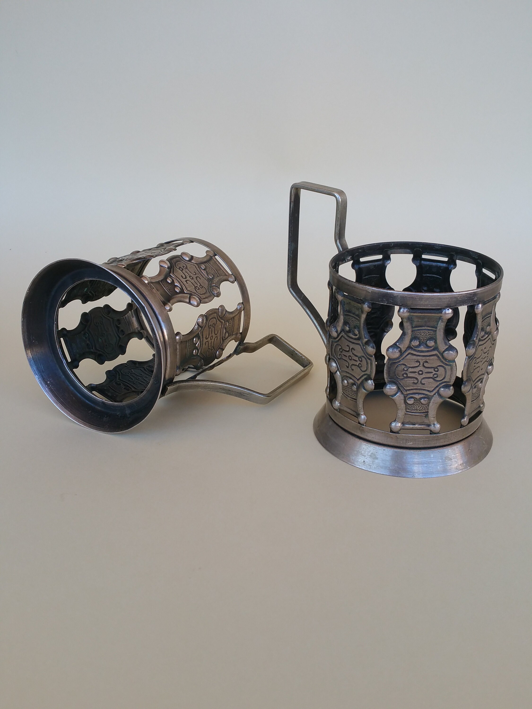 Tea Cups & Sets Drinkware Pair of Vintage Russian Tea Glass Holders ...