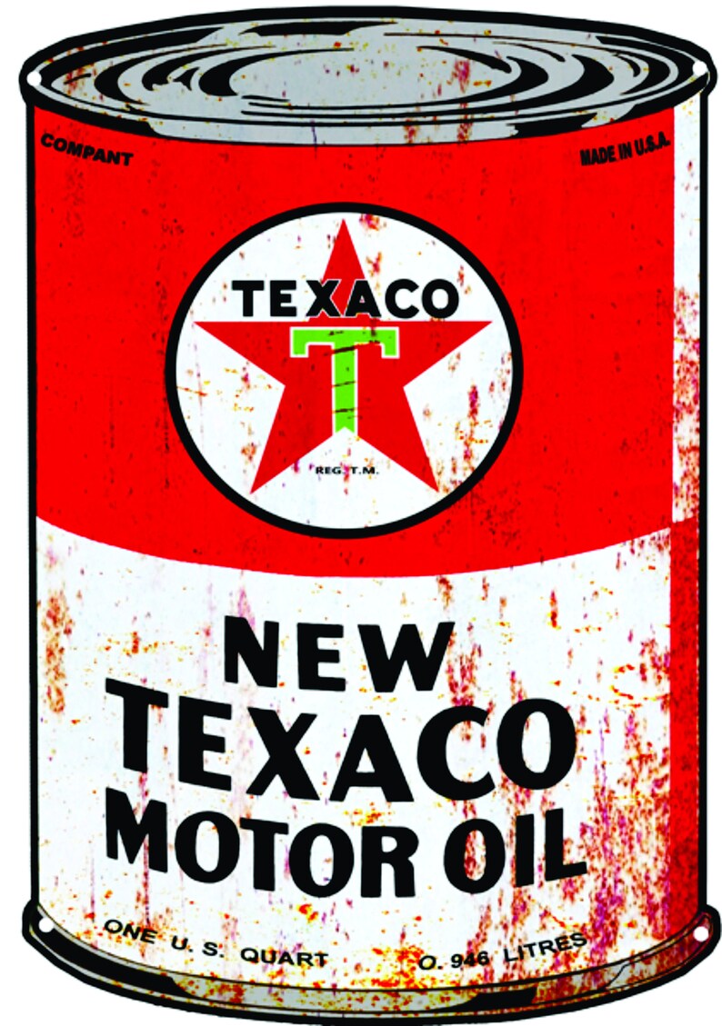 Texaco Motor Oil Can Cut Out Metal Sign 16x23 Made in US Nice Wall ...
