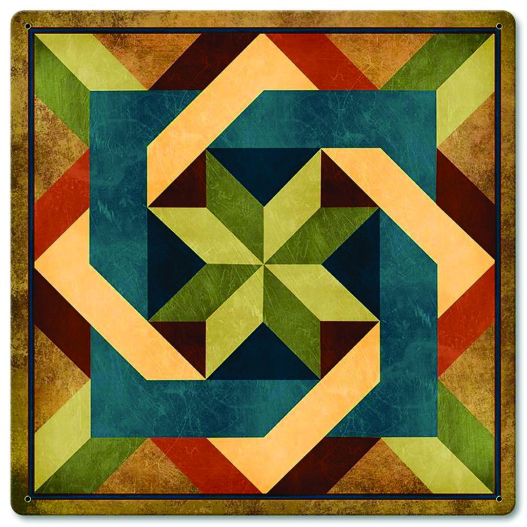 Barn Quilt Metal Sign Earthtone Colors Amish Decor - Etsy