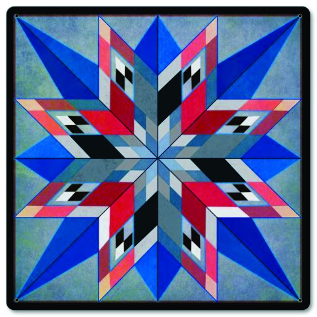 Barn Quilt 16 Point Star Blue Gray Amish Quilt Style Metal Barn Sign ...