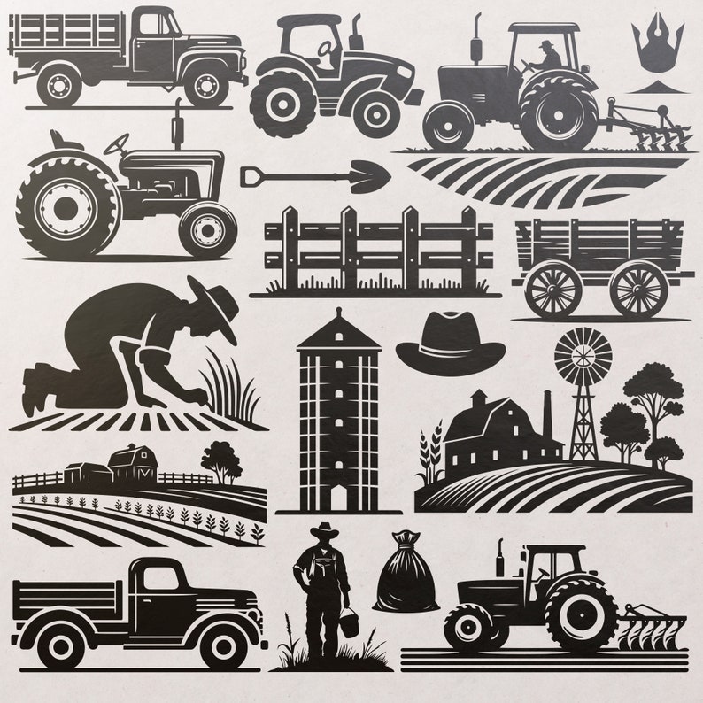 100 Farming and Agriculture SVG Bundle Black Silhouette Vector Designs ...