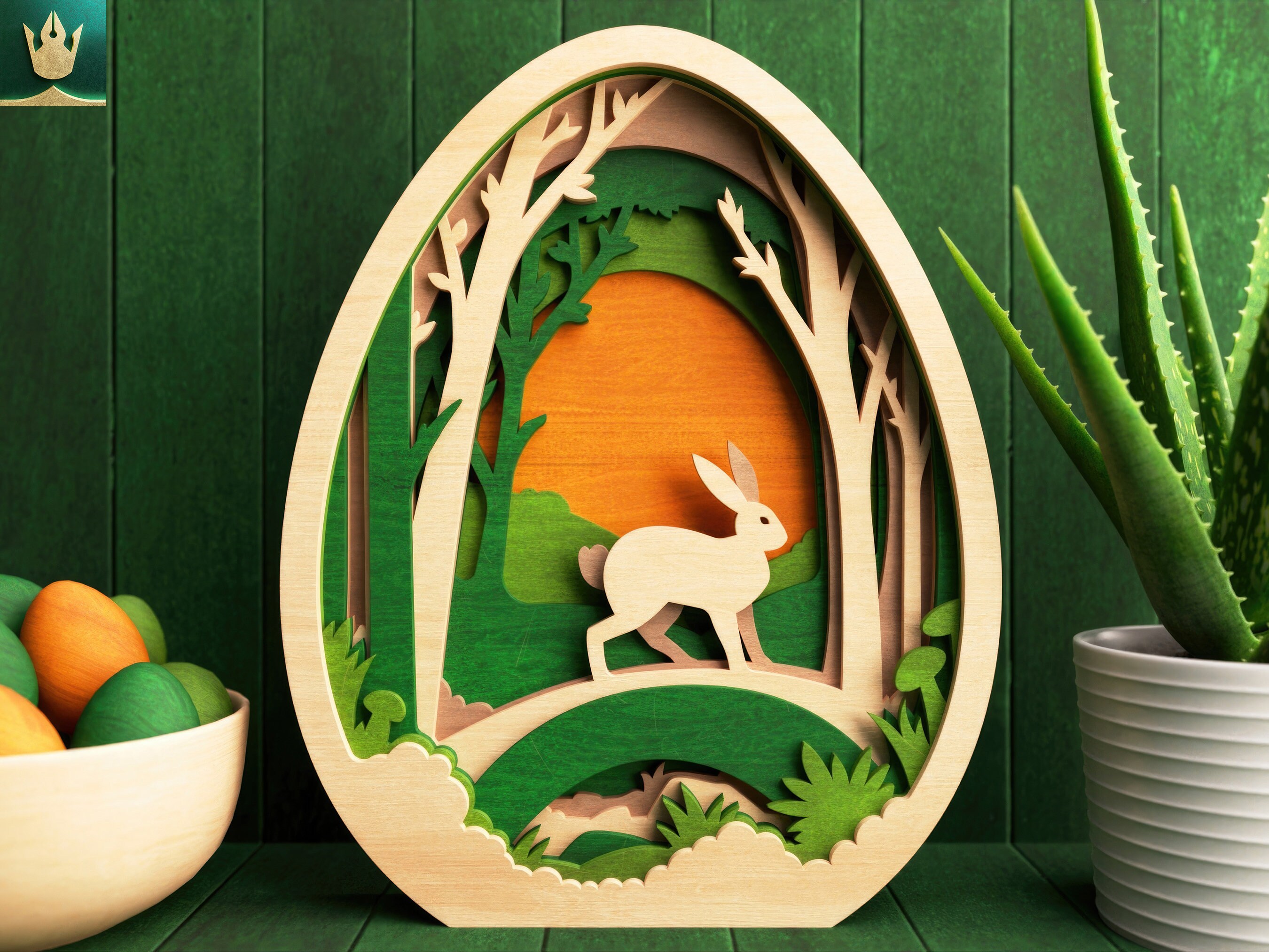 Easter Bunny in the Forest, Egg Shape, 3D Layered Cut File for ...