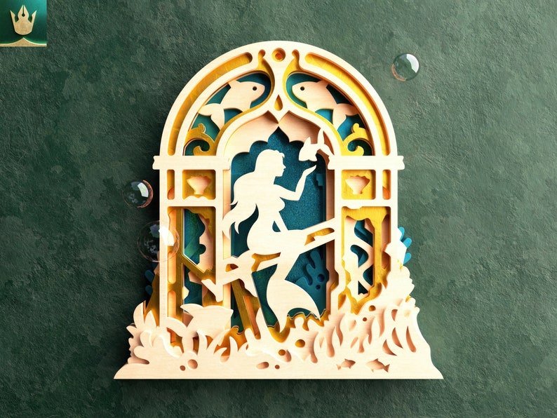 Mermaid Underwater Scene 3D Layered SVG Laser Cut File Magical Ocean ...