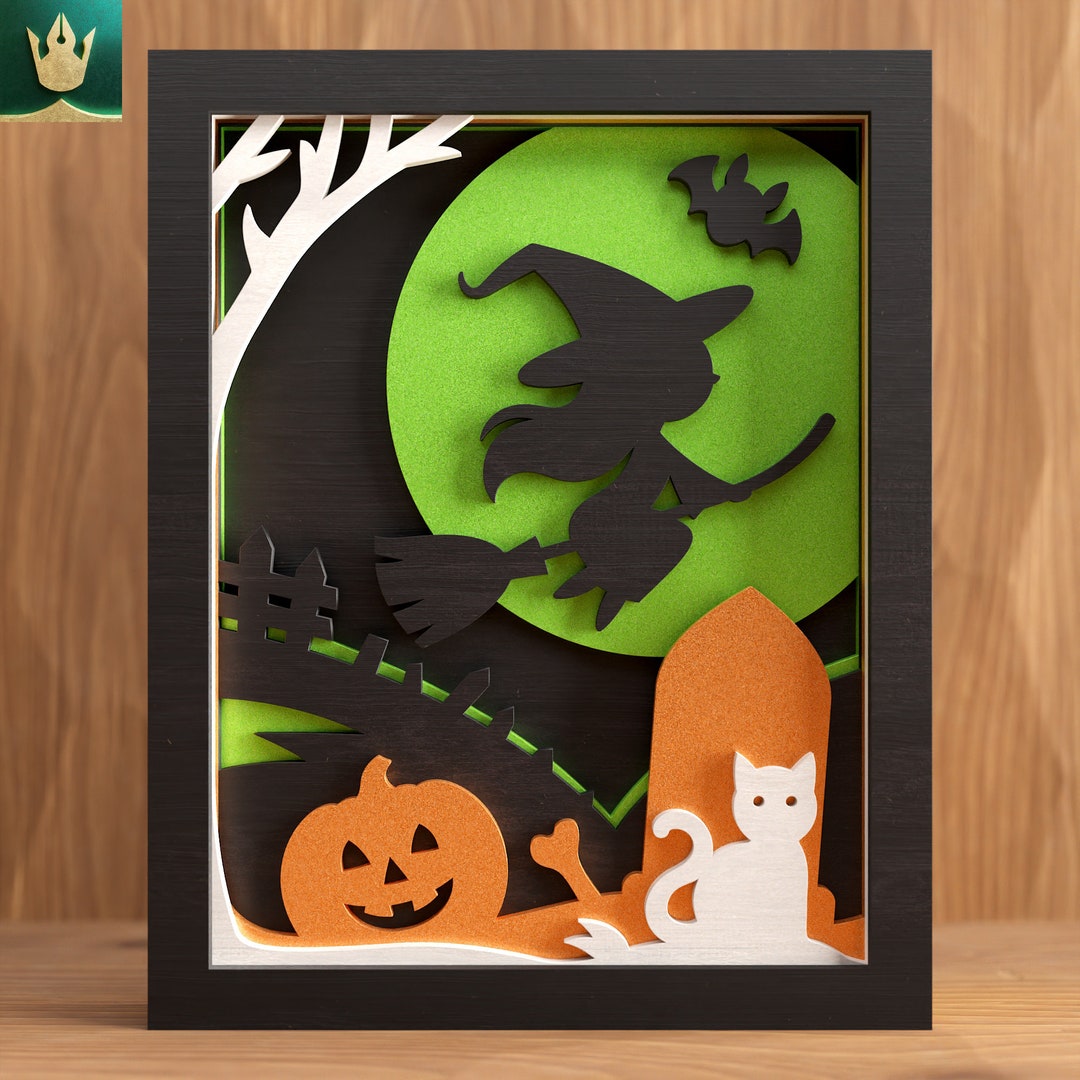 Flying Witch 3D Layered Halloween Wall Art | 6-layer Digital Cut File ...