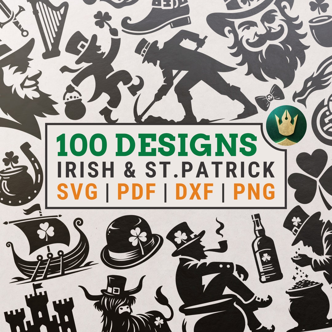 100 Irish and St. Patrick's Day SVG Designs Bundle | Black Silhouette ...