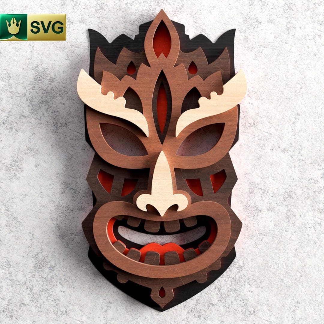 Tribal Mask V6 3D Layered Cut File | Tiki Mask | Polynesian Digital Cut File | SVG, Dxf, Pdf, Ai ...