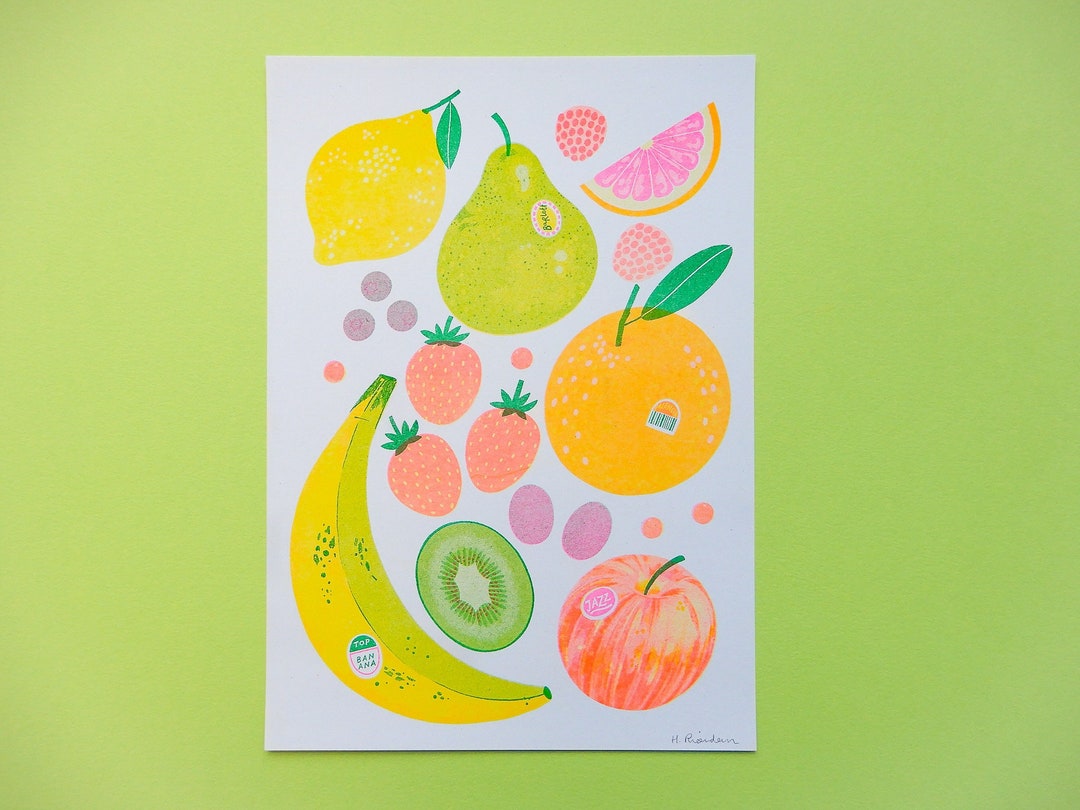 Fruit A4 Risograph Print - Etsy