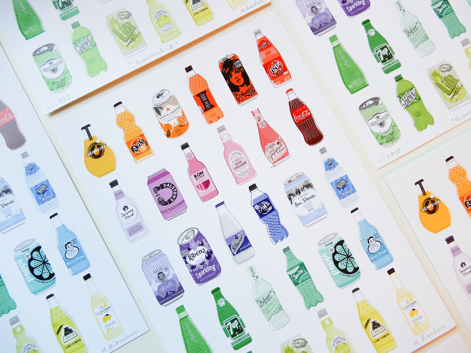 A4/A3 Soda/fizzy Drinks Bottles Print. Soft Drinks Brand Rainbow Colour ...