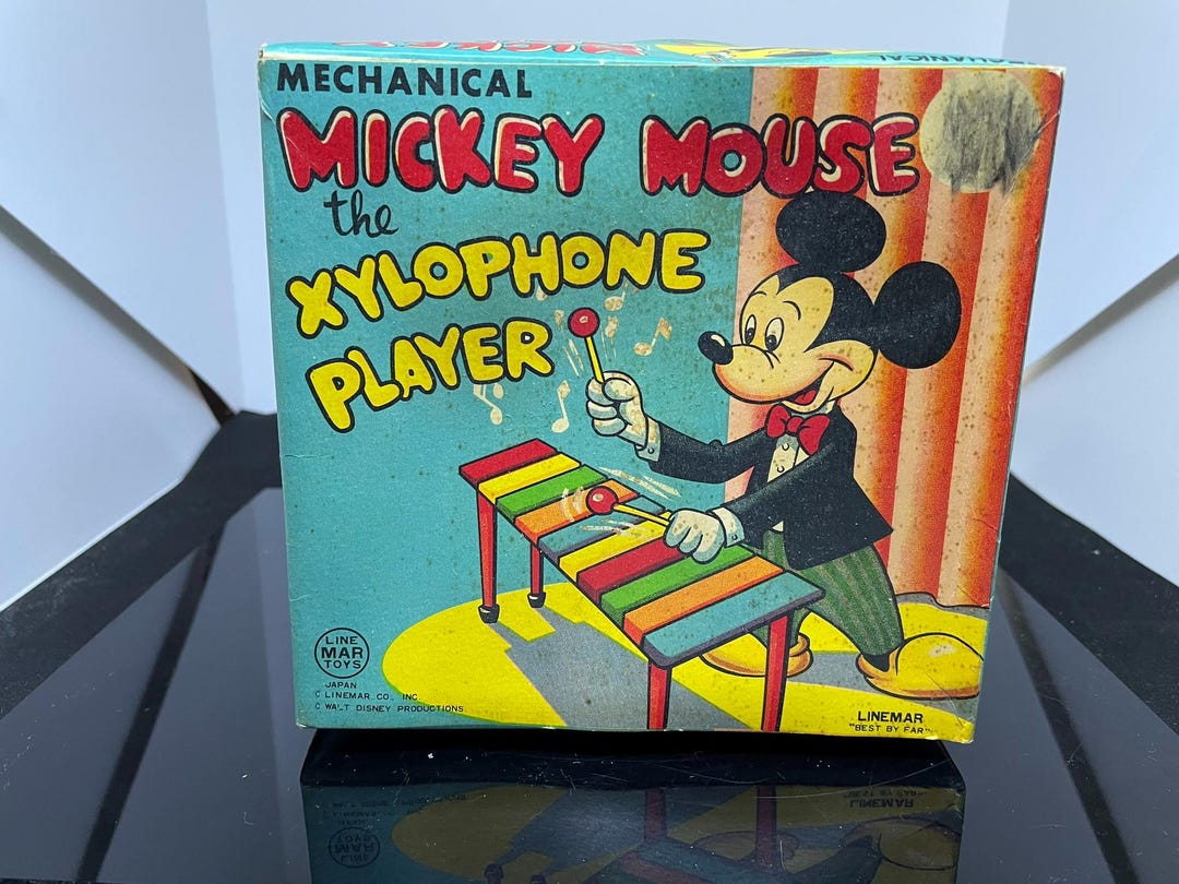 Mickey Mouse 1950s Tin Wind-up Xylophone Player by Linemar in Original ...