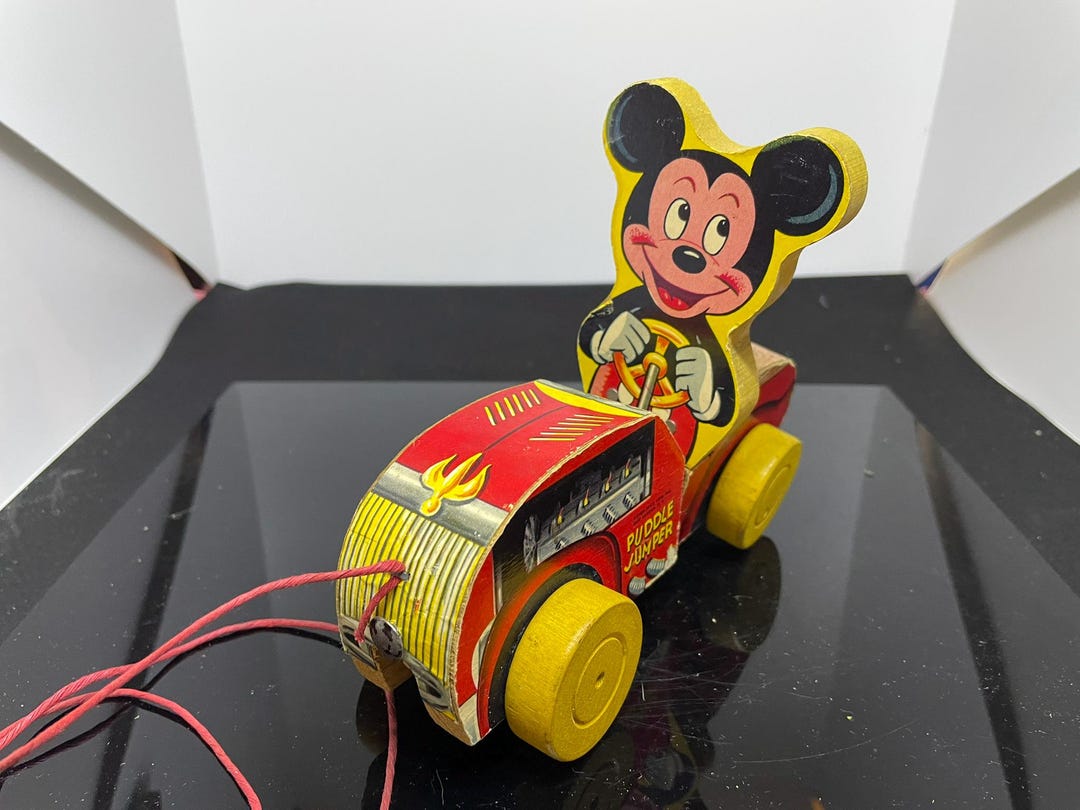Vintage Fisher Price Walt Disney Mickey Mouse Puddle Jumper Wooden Pull ...