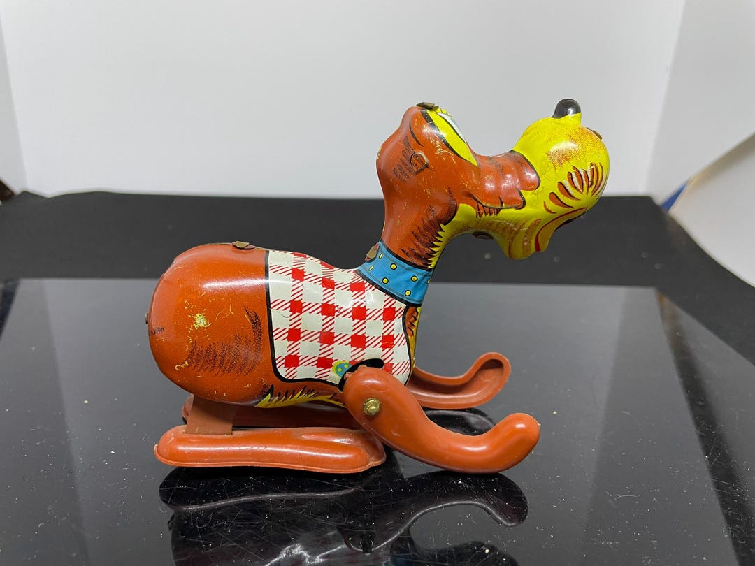 Vintage Tin Jumping Wind up Toy Dog - Etsy