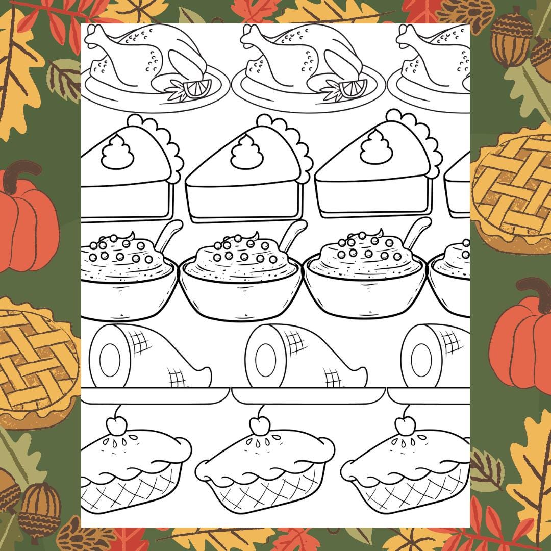 Thanksgiving Coloring Sheets (5!) - Etsy