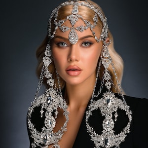 Bridal Headpiece~bollywood Headpiece~silver Bridal Headpiece~tikka ...