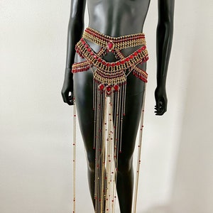 Red Belt~gold Body Chain~body Harness~gold Crystal Belt~crystal Body ...