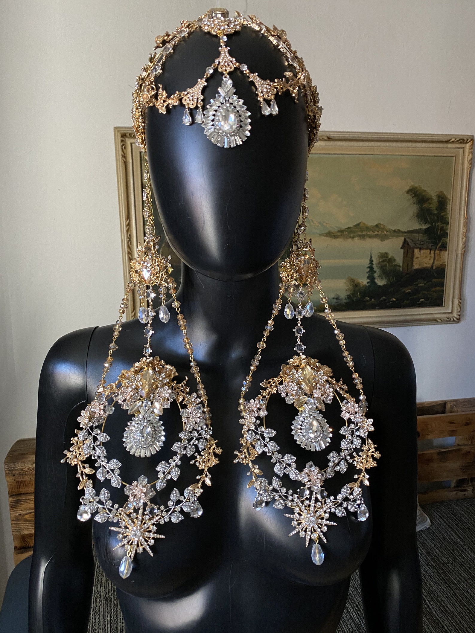 Gold Headpicecrystal Headpiecebollywood Headpiecegold - Etsy