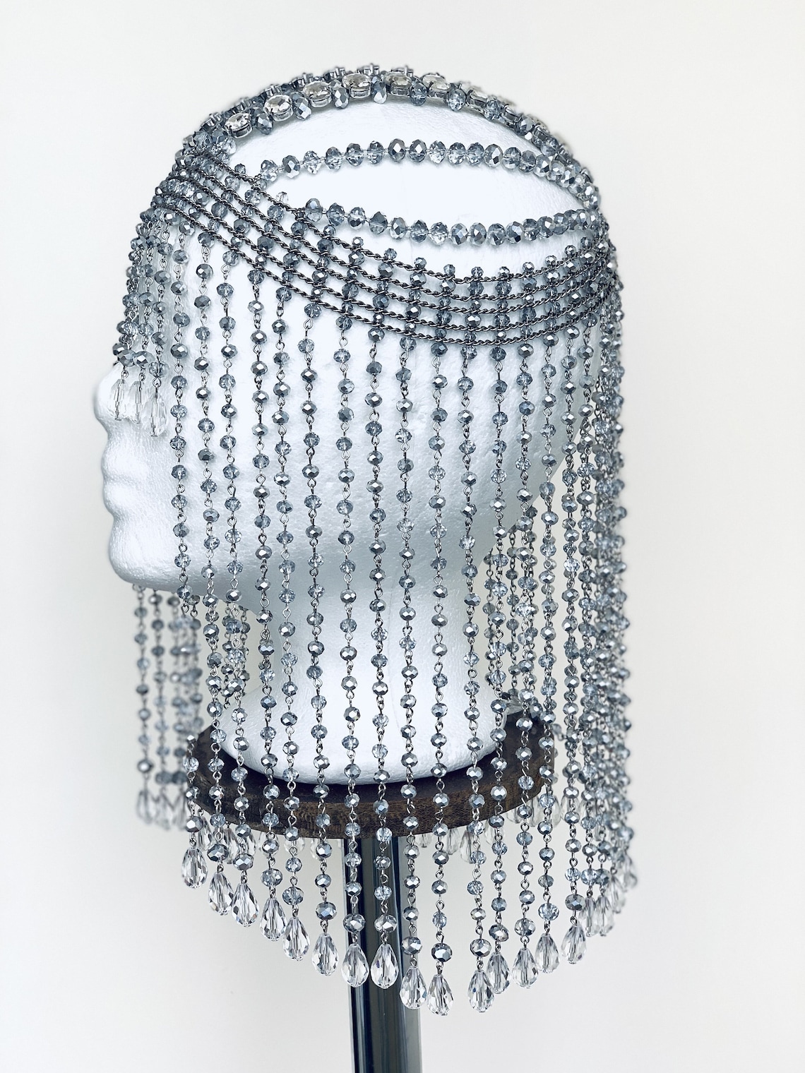 Silver headpiece Bridal headpiece Crystal headpiece Show | Etsy