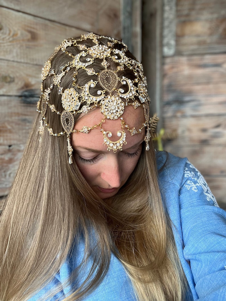 Wedding Crystal Headpiece~gold Hair Chain~wedding Crystal Headpiece ...