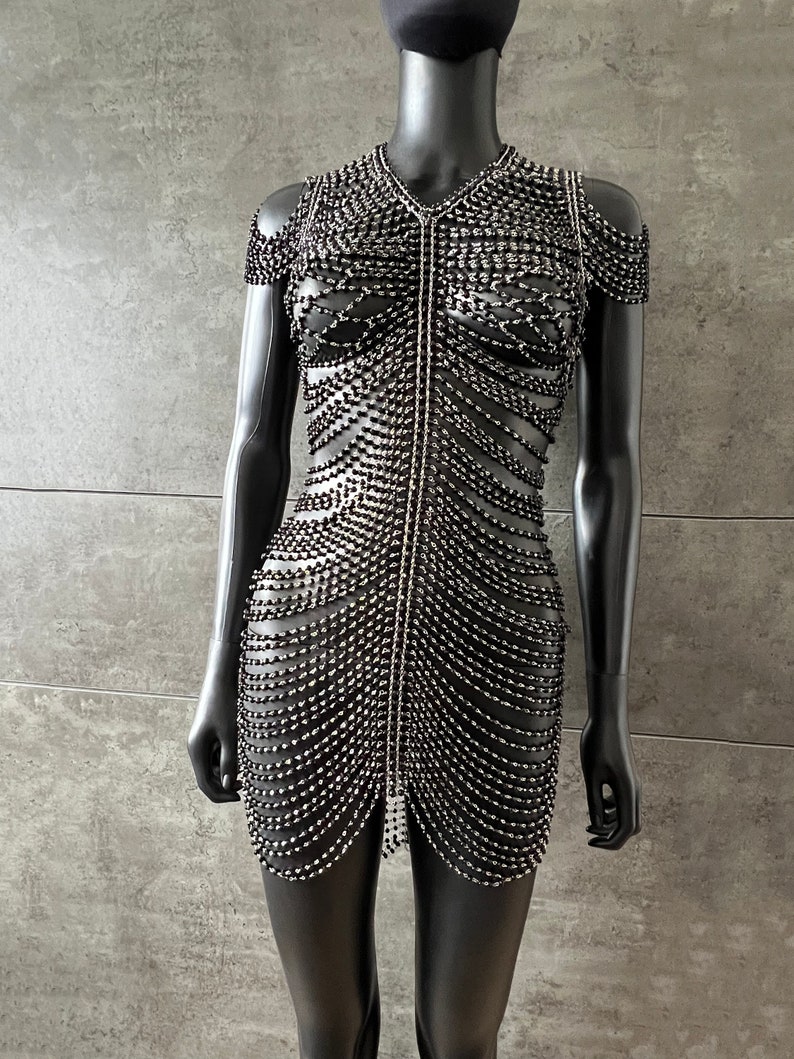 Crystal Black Dress~ Body Harness~ Body Chain Dress ~festival Clothing ...