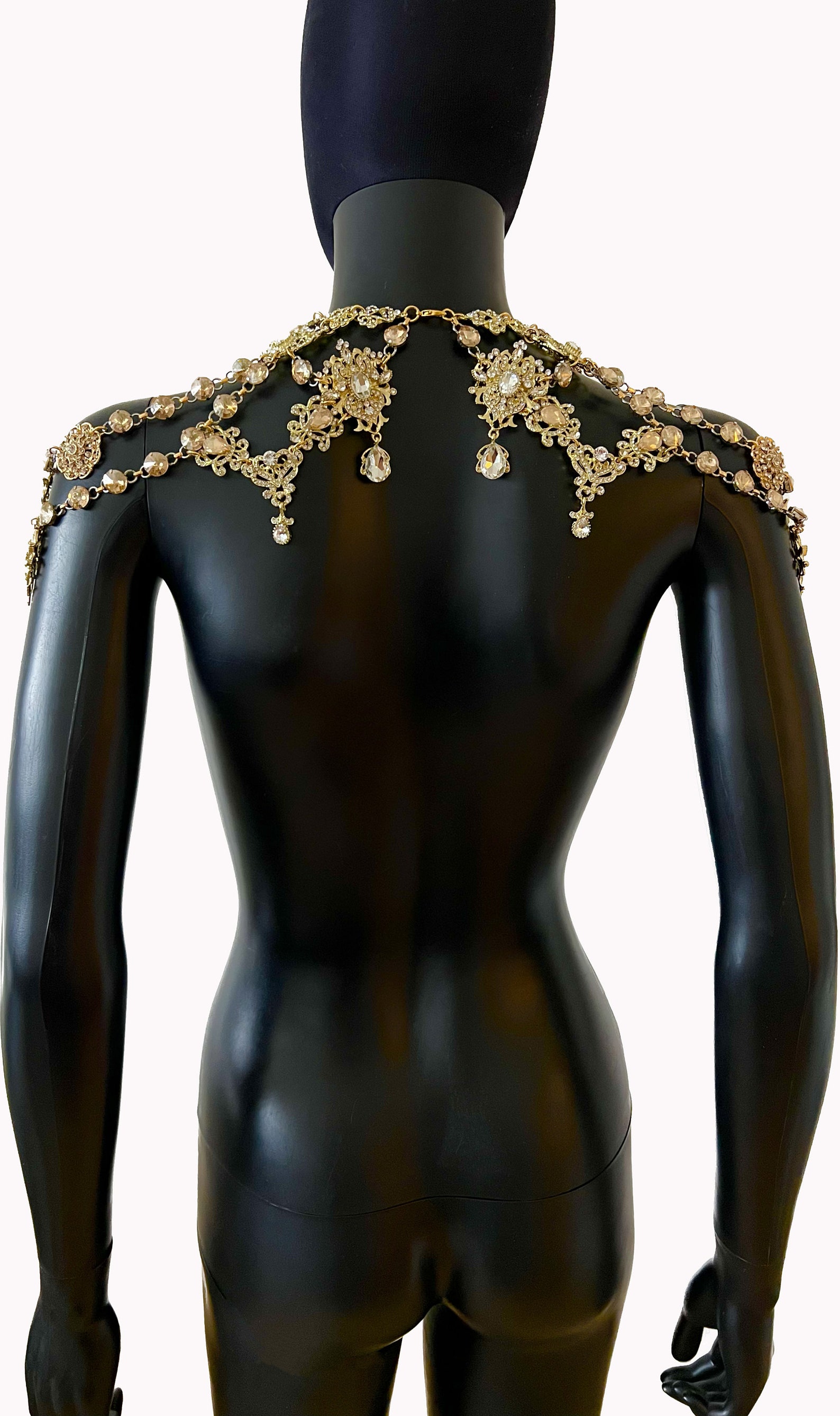 Gold Body Necklaceshoulder Necklacerhinestone Necklacebody - Etsy