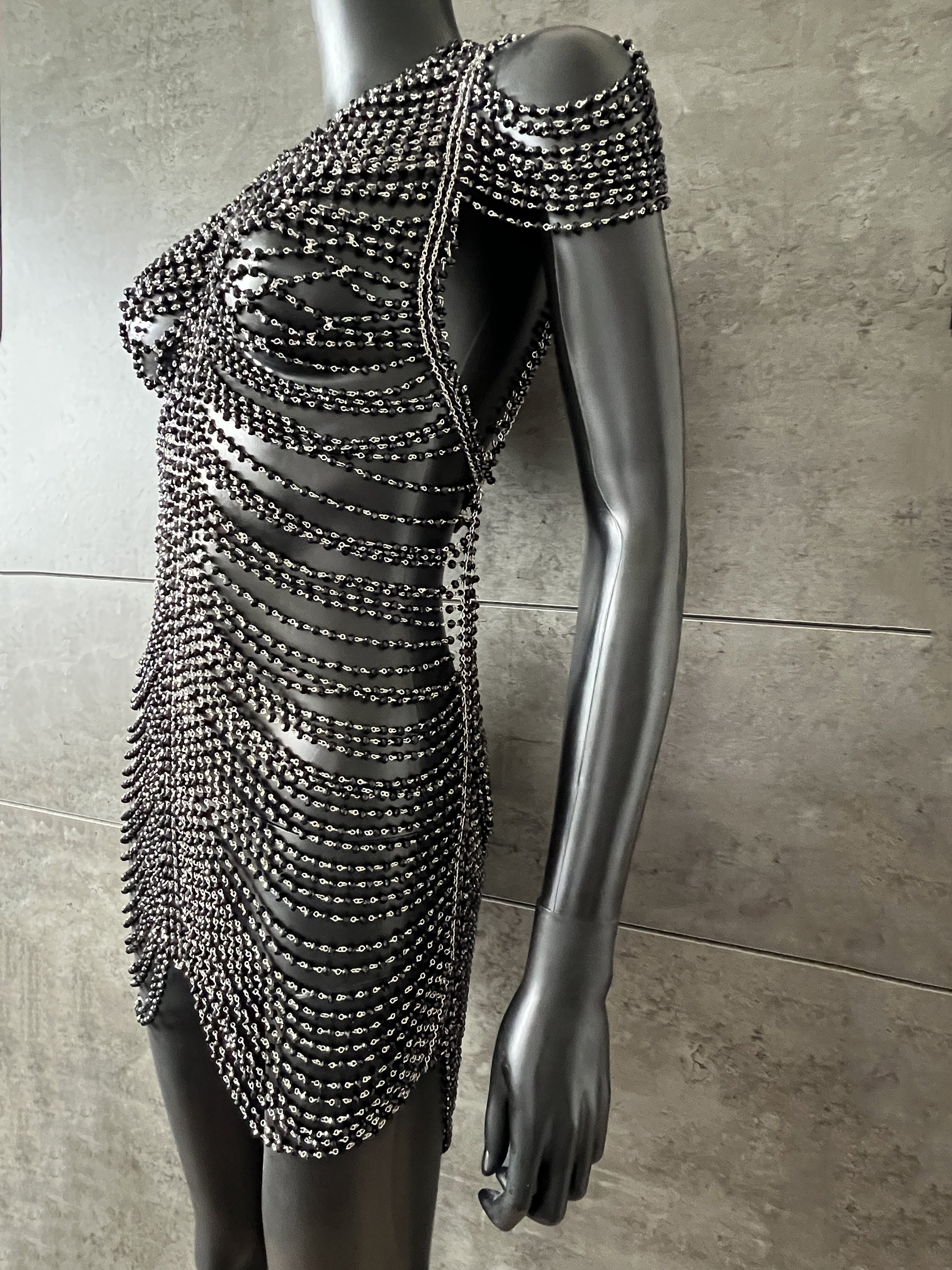 Crystal Black Dress~ Body Harness~ Body Chain Dress ~festival Clothing ...