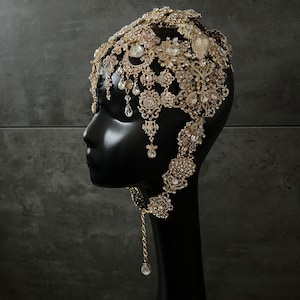 Rhinestone Gold Bridal Headpiece, Statement Wedding Hair Accessory - Etsy