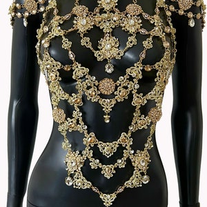 Gold Body Necklaceshoulder Necklacerhinestone Necklacebody - Etsy