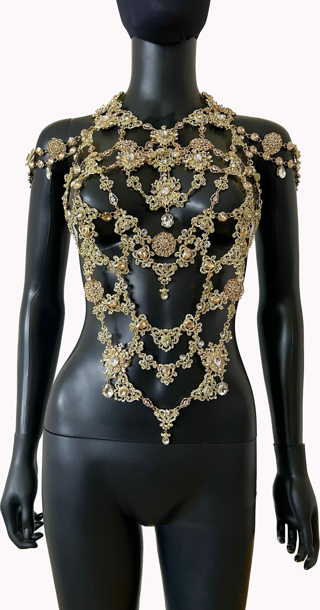 Gold Body Necklaceshoulder Necklacerhinestone Necklacebody - Etsy