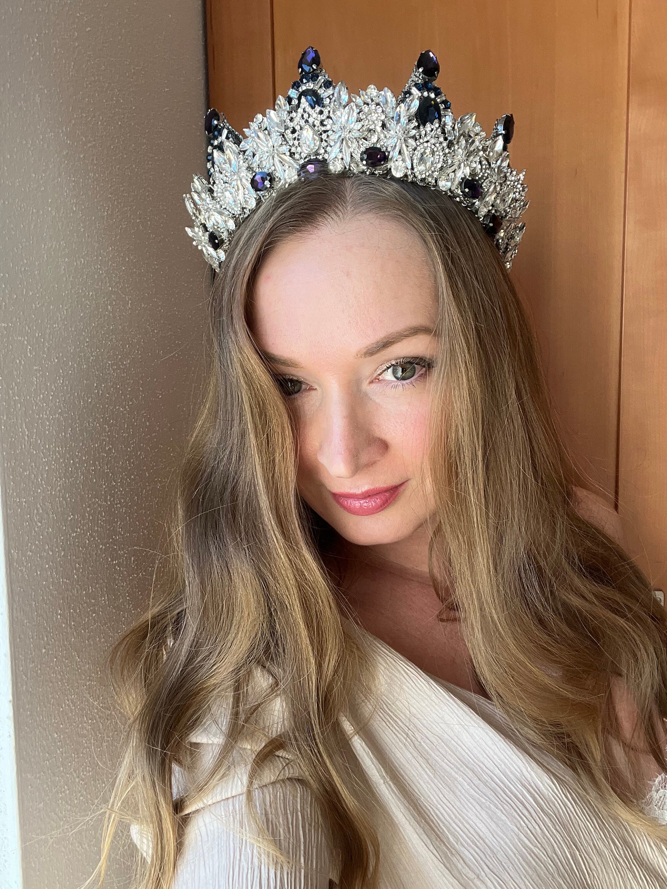 Gothic Crystal Wedding Tiara With Galaxy Blue Accents – Silver Bridal ...