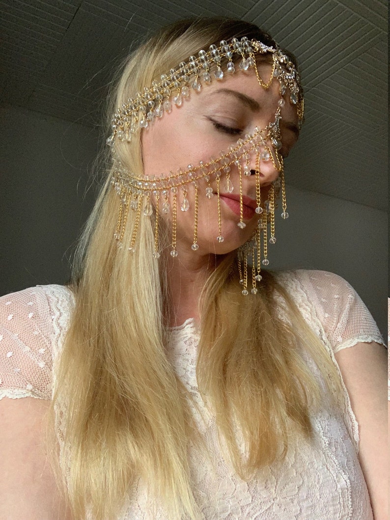 Gold Chain Maskburning Man Maskgold Face Veilrhinestone - Etsy