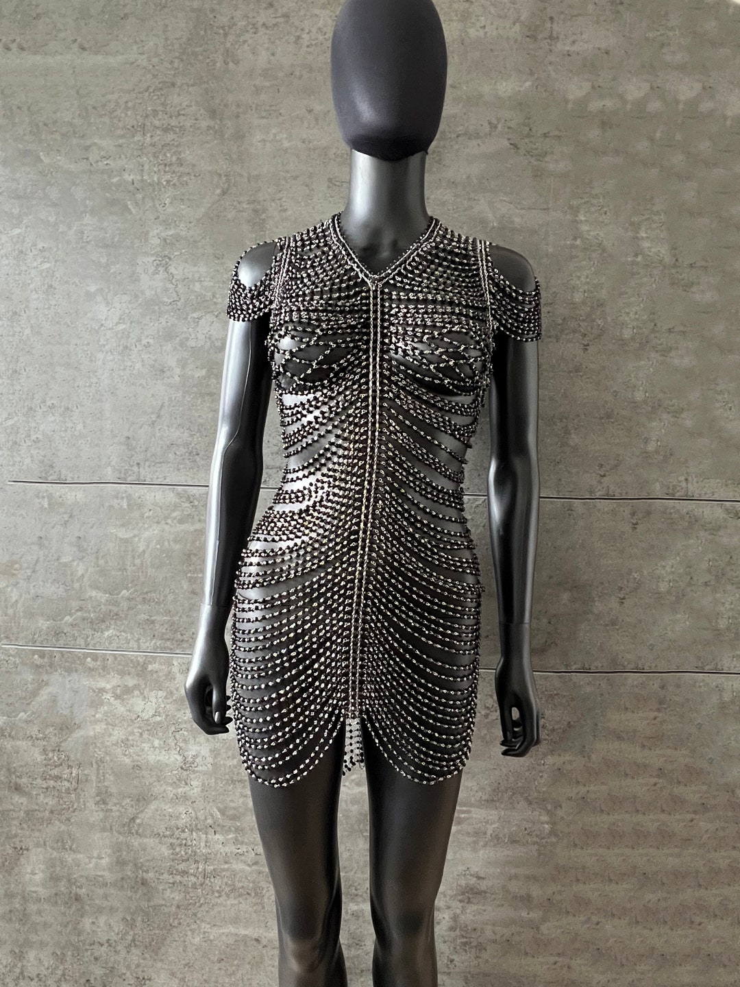 Crystal Black Dress~ Body Harness~ Body Chain Dress ~festival Clothing ...