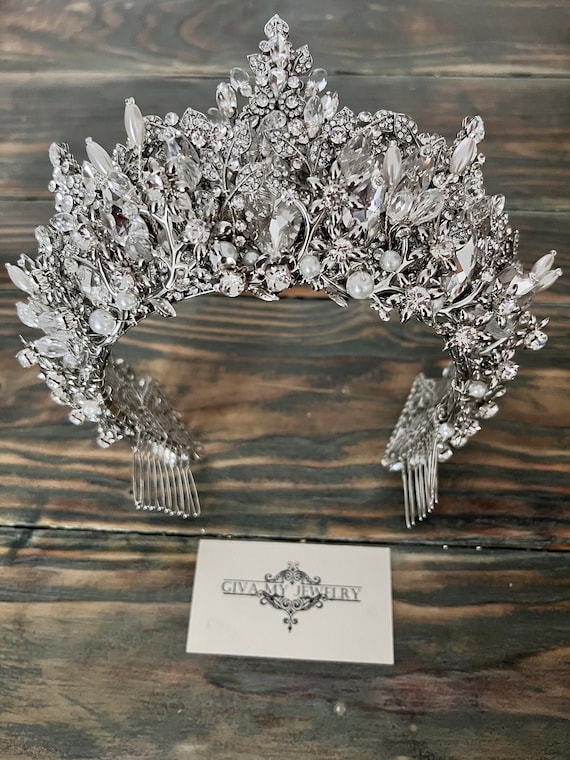 Wedding Crystal Crownsilver Crystal Crowncrystal Bridal - Etsy