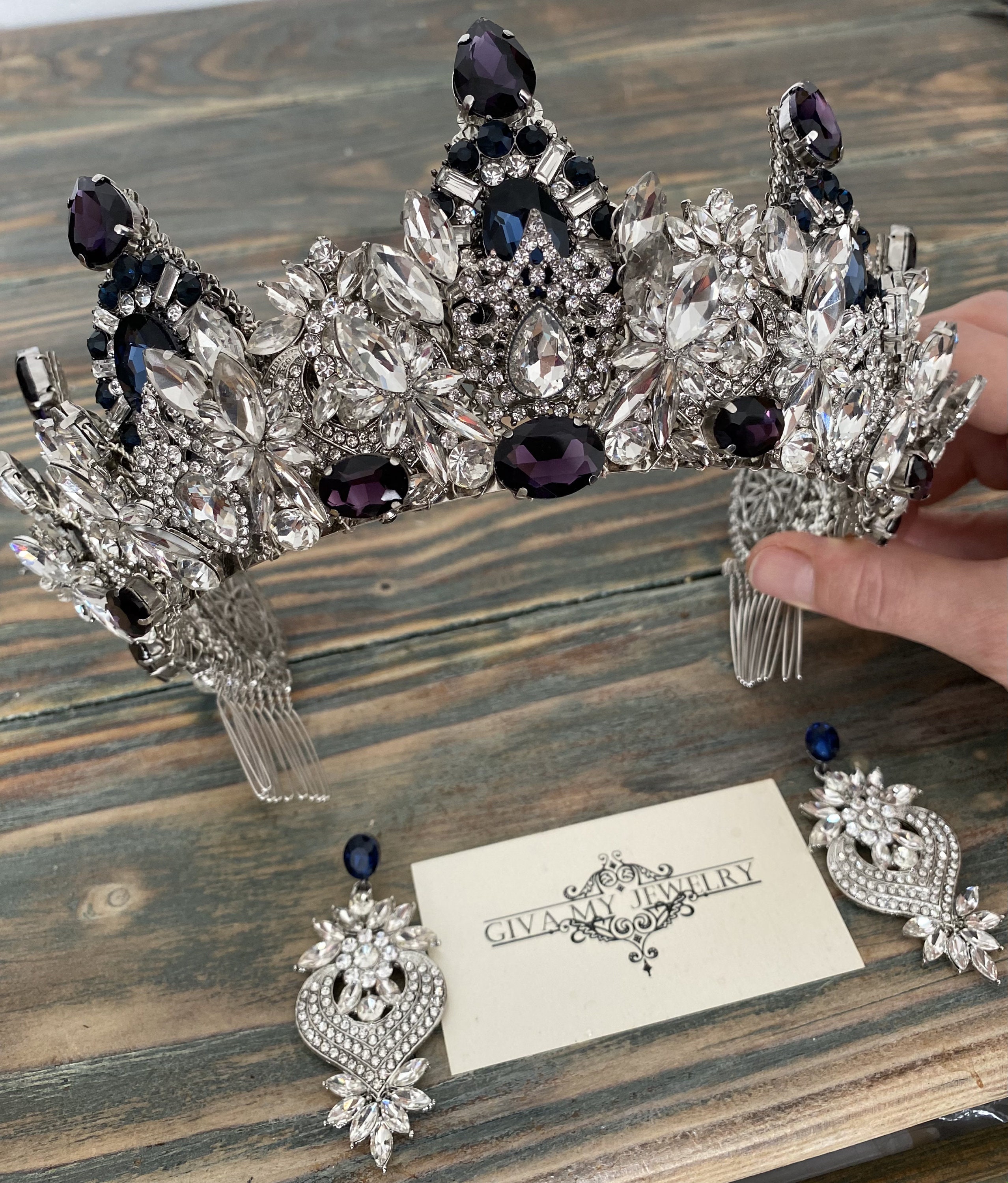 Gothic Crystal Wedding Tiara With Galaxy Blue Accents – Silver Bridal ...