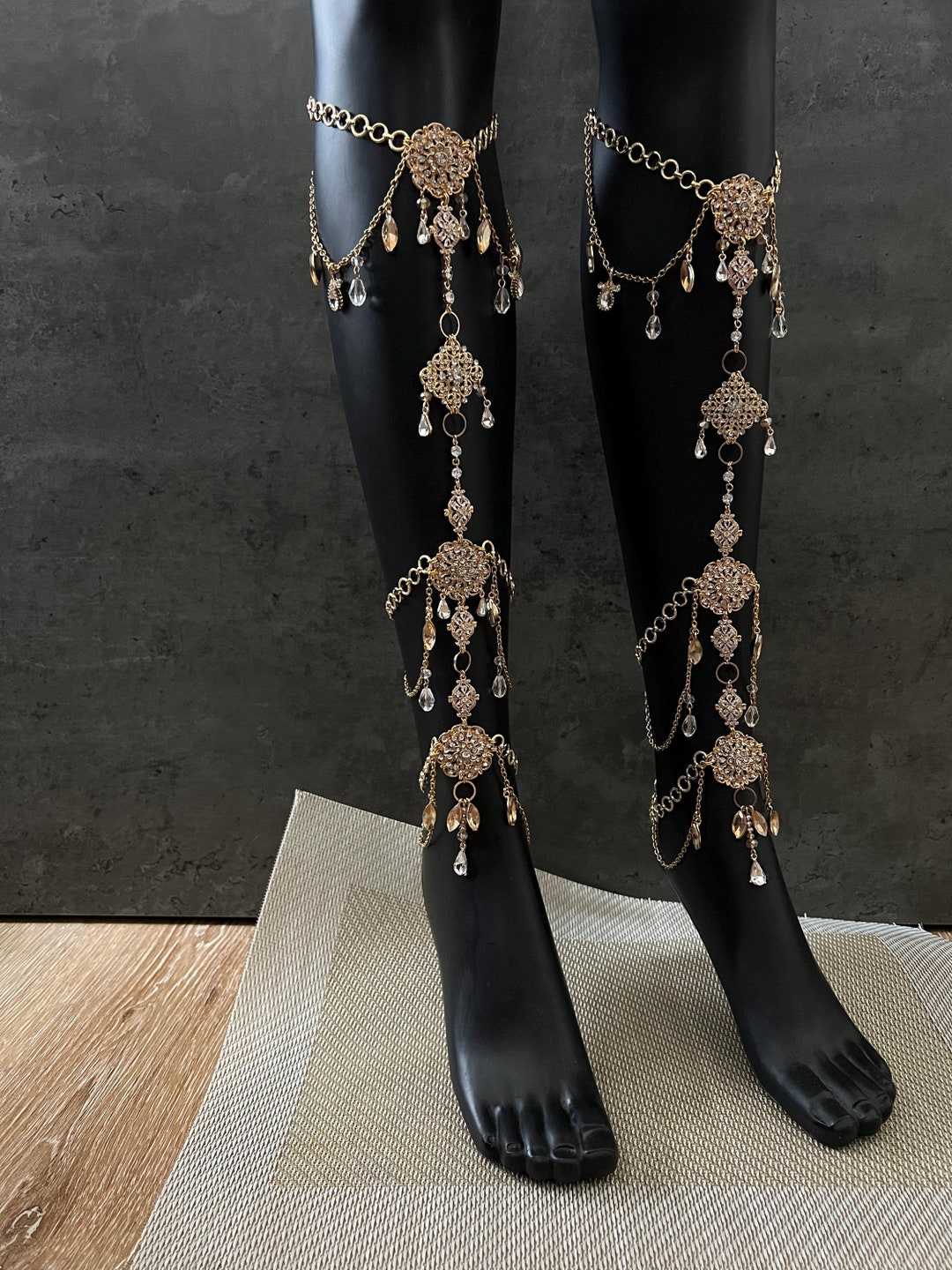 Leg Bracelet~body Jewelry~gold Bracelet~chain Bracelet~gold Leg Chain ...