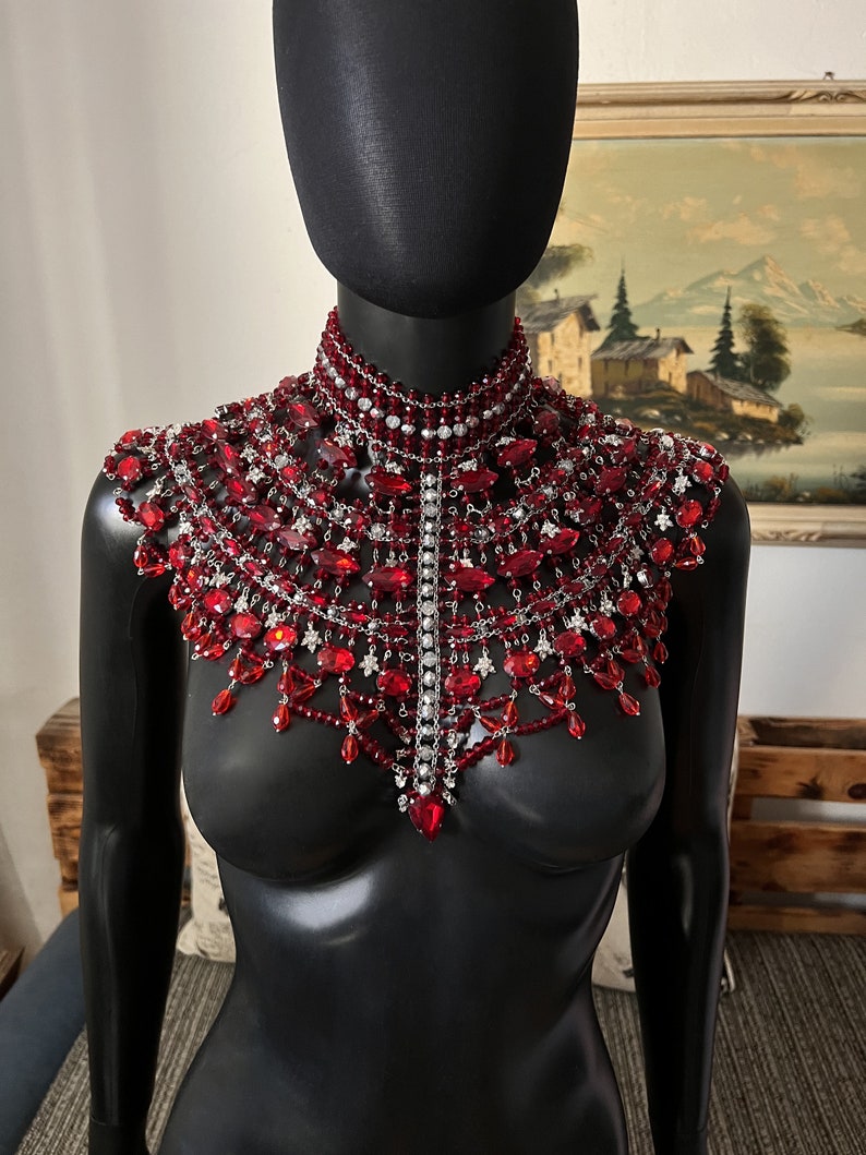 Statement Necklace~red Shoulder Necklace~shoulder Necklace~red Necklace ...