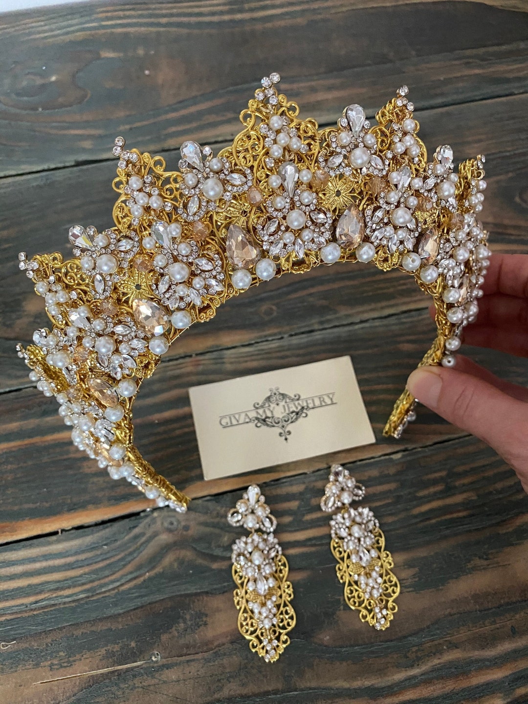 Crystal Pearl Tiara ~gold Pearl Bridal Crown~gold Crown ~gold Bridal ...