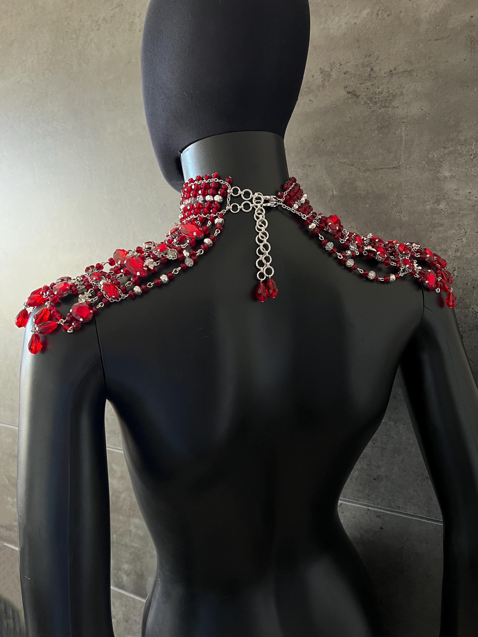 Statement Necklace~red Shoulder Necklace~shoulder Necklace~red Necklace ...