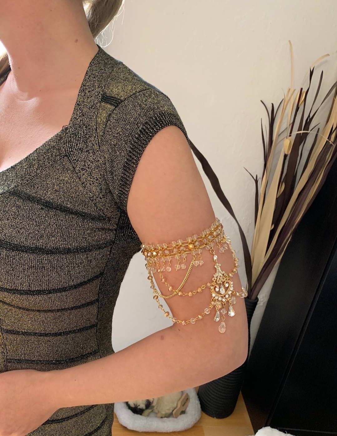 Gold Bracelet~gold Chain Bracelet~belly Dance Bracelet~rhinestone ...