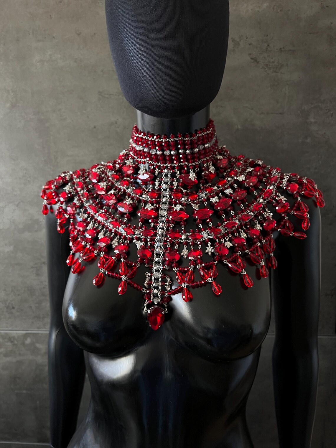 Statement Necklace~red Shoulder Necklace~shoulder Necklace~red Necklace ...