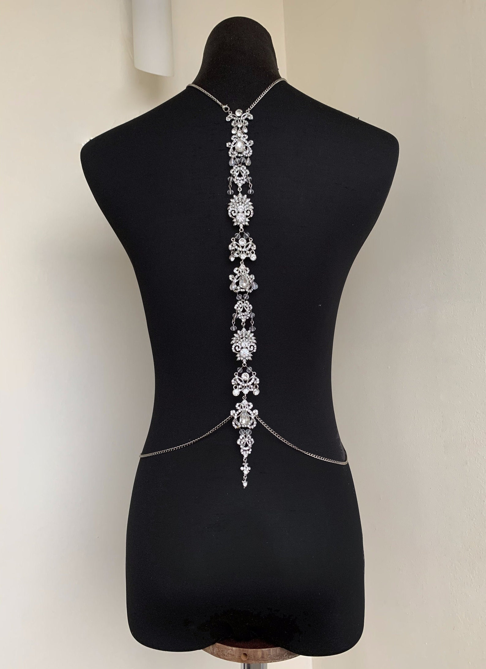 Silver Back Necklace~body Necklace ~silver Chain Necklace~bridal ...