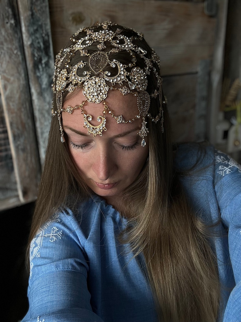 Wedding Crystal Headpiecegold Hair Chainwedding Crystal - Etsy