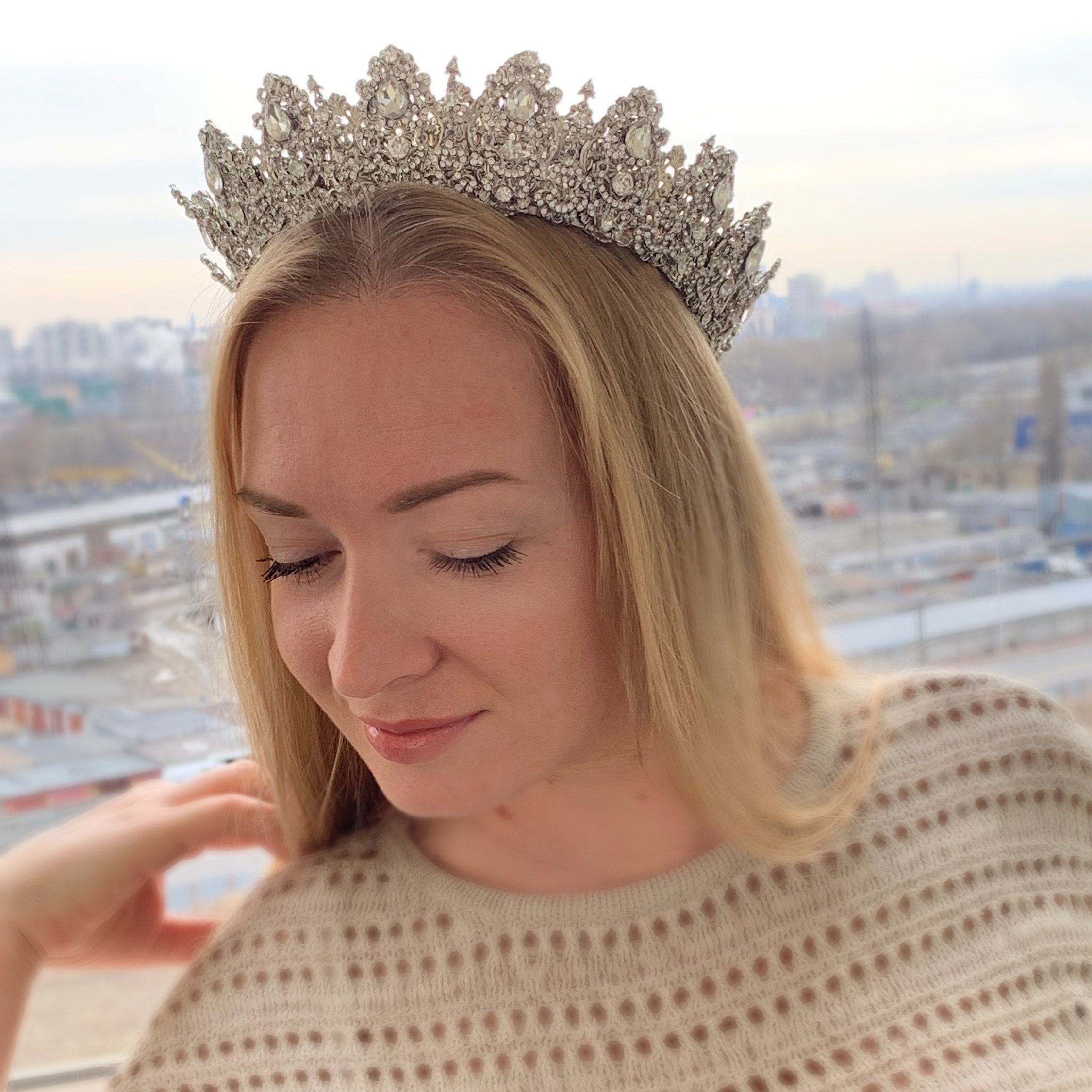 Full Bridal Crowncrystal Setcrystal Wedding Crownsilver | Etsy