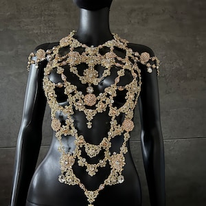 Gold Body Necklaceshoulder Necklacerhinestone Necklacebody Necklace ...