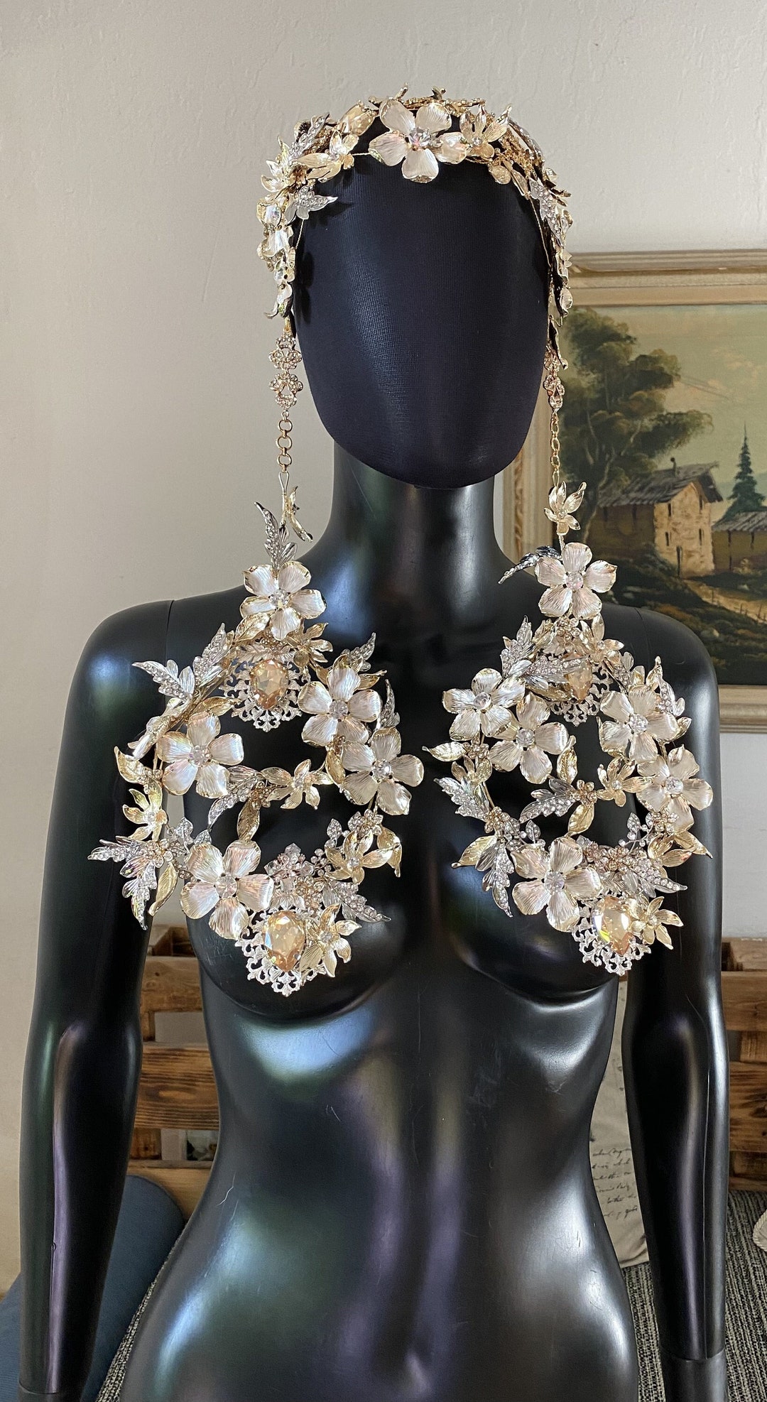 Rhinestone Gold Headpiecestatement Headpiecebollywood - Etsy