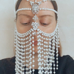 Festival Headpiece~pearl Mask~face Mask~pearl Headpiece~rhinestone ...
