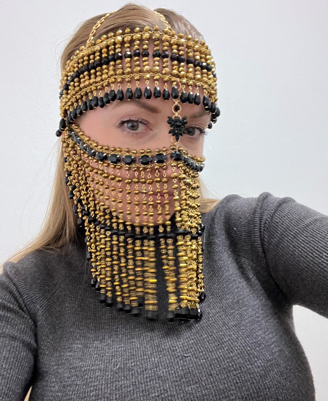 Gold Crystal Mask~gold Headpiece~rhinestone Mask ~masquerade Face Mask ...