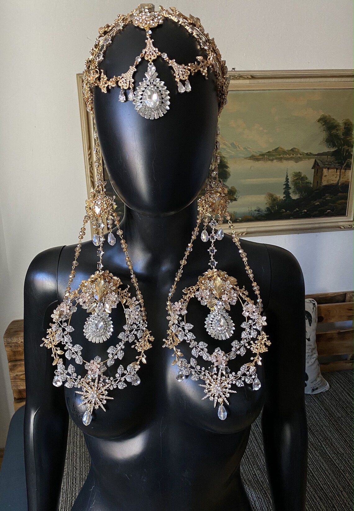 Gold Headpicecrystal Headpiecebollywood Headpiecegold - Etsy